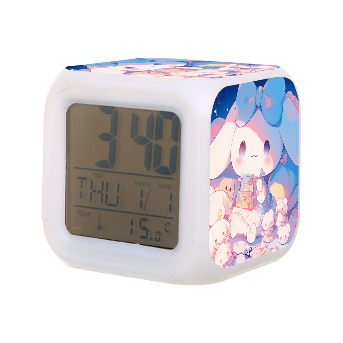 Cinnamoroll Digital Alarm Thermometer Night Glow Cube 7 Color Clock LED ...