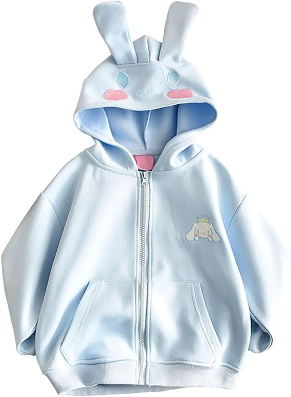Cinnamoroll Full Zip Hoodie Sweatshirt Cartoon Ears Hooded Zippered ...
