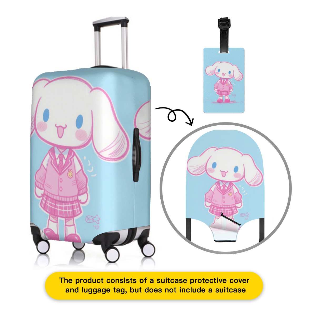 Cinnamoroll Hard Shell Suitcase Cover with Luggage Tag, 21inch/25inch ...