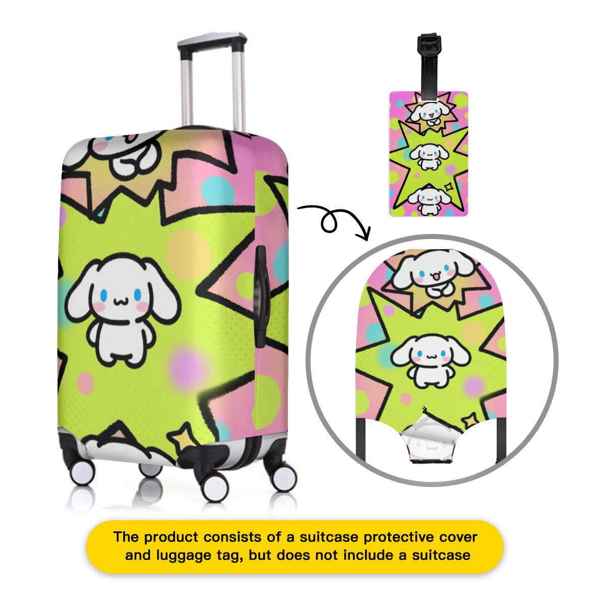 Cinnamoroll Hard Shell Suitcase Cover with Luggage Tag, 21inch/25inch ...