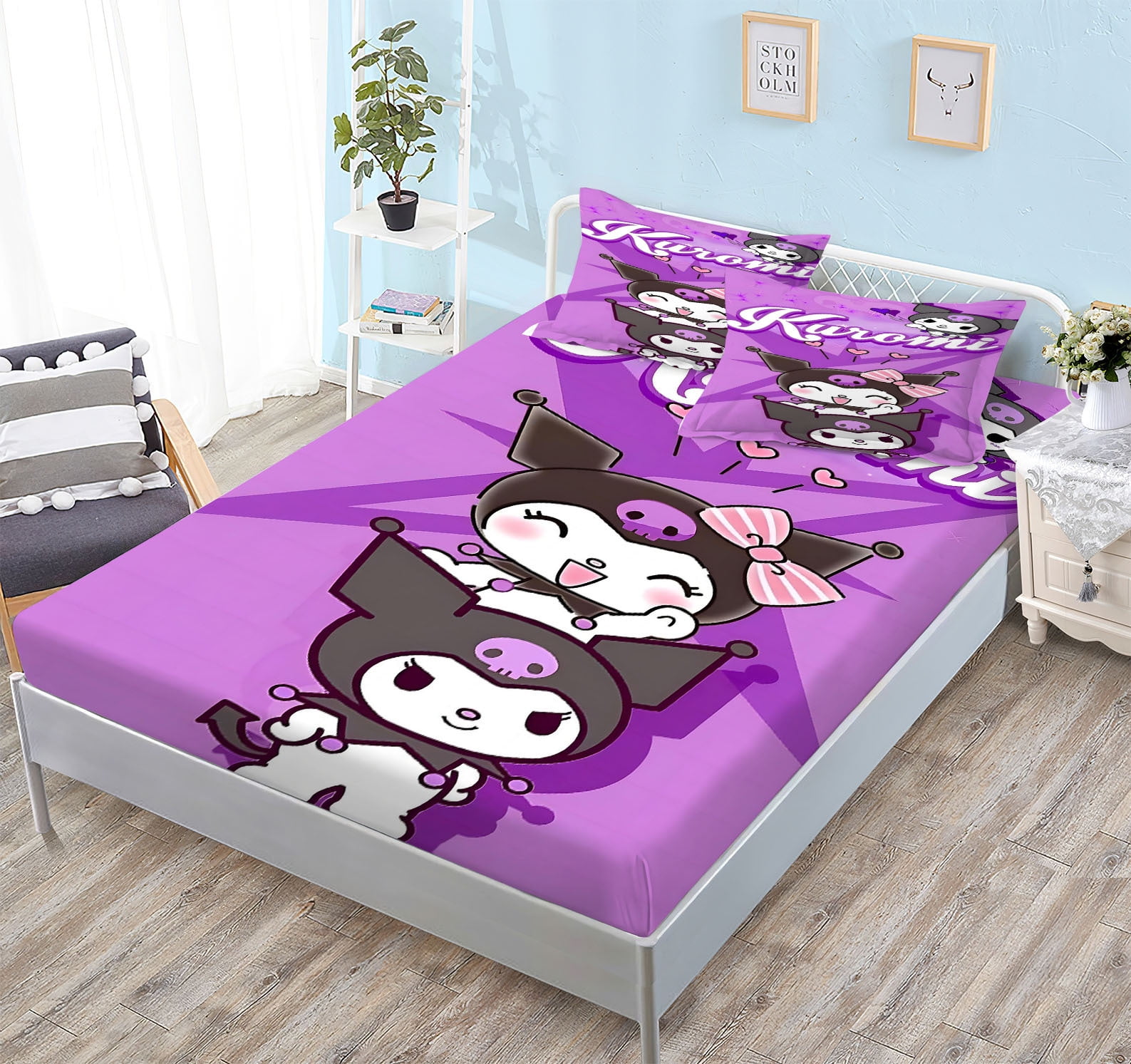 Cinnamoroll Kuromi Melody fitted bed sheet 3pcs set (fitted sheet+2 ...
