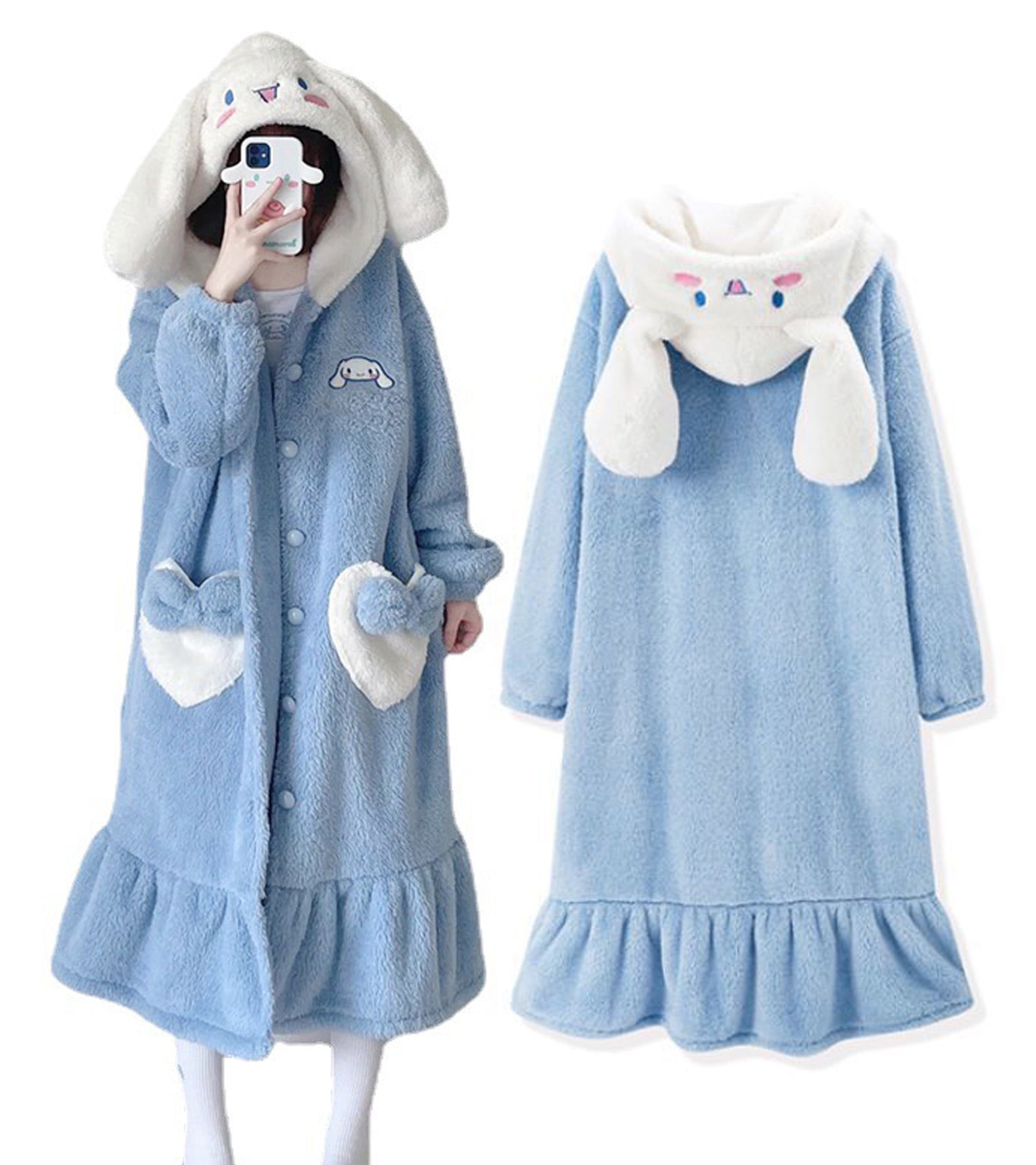 Cinnamoroll Robe Plush Robe Pajamas for Women Girls Hooded Bathrobe ...