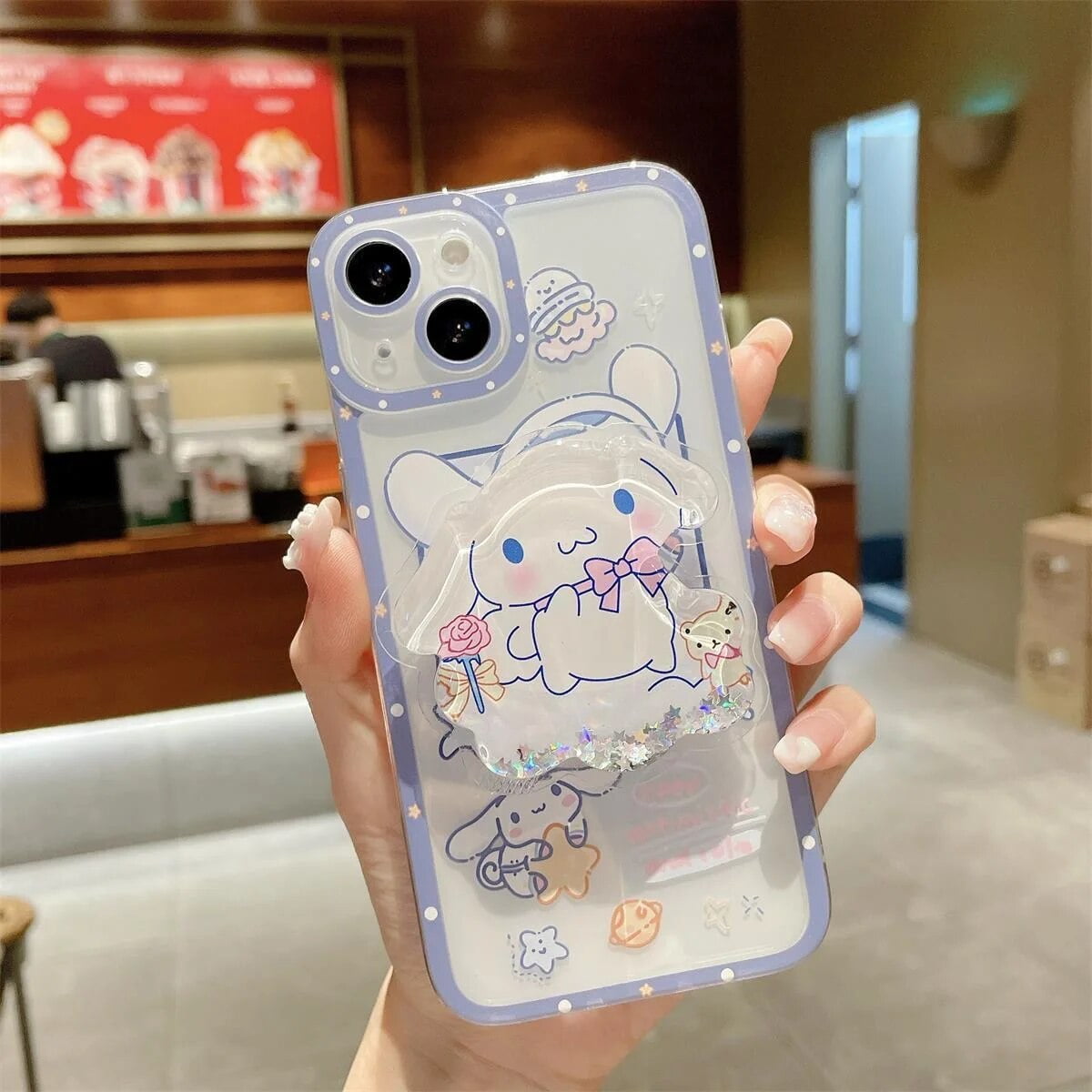 Cinnamoroll Sanrio With Quicksand Stand Phone Case For Iphone 15 11 12 ...