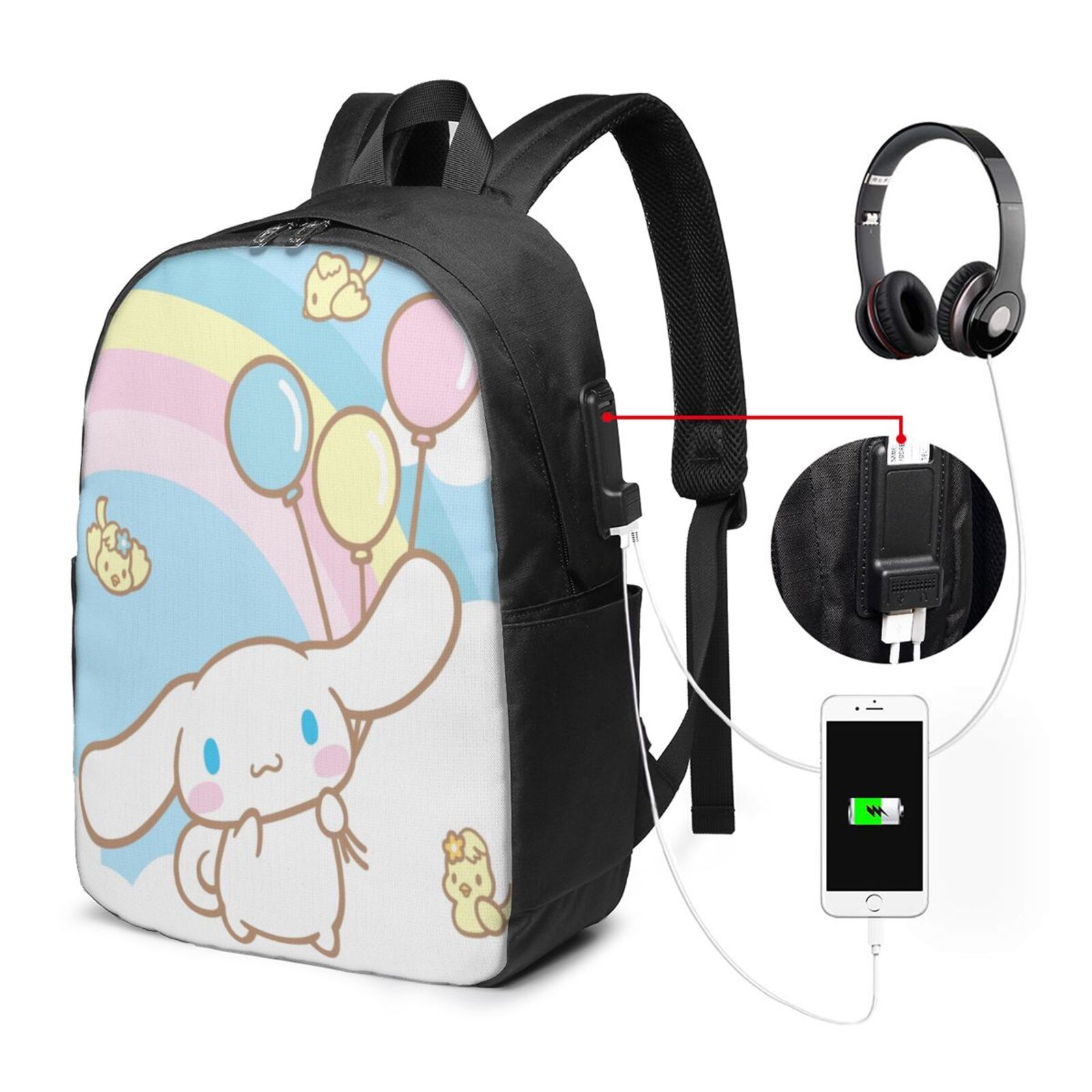 Cinnamoroll Travel Laptop Backpack Water Resistant Anti-Theft Bag With ...
