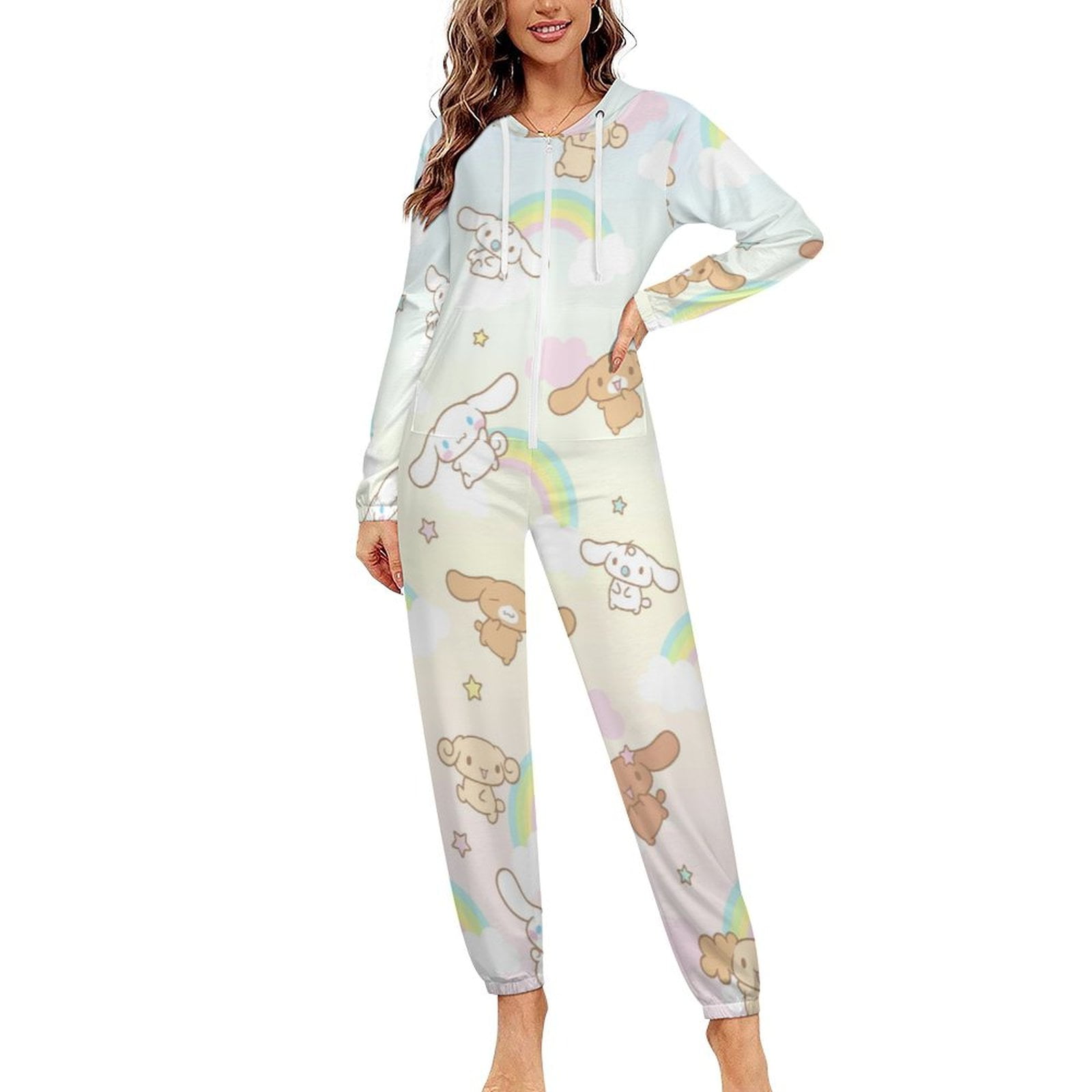 Cinnamoroll Unisex Onesie Pajamas Zipper Jumpsuit Hooded One Piece ...