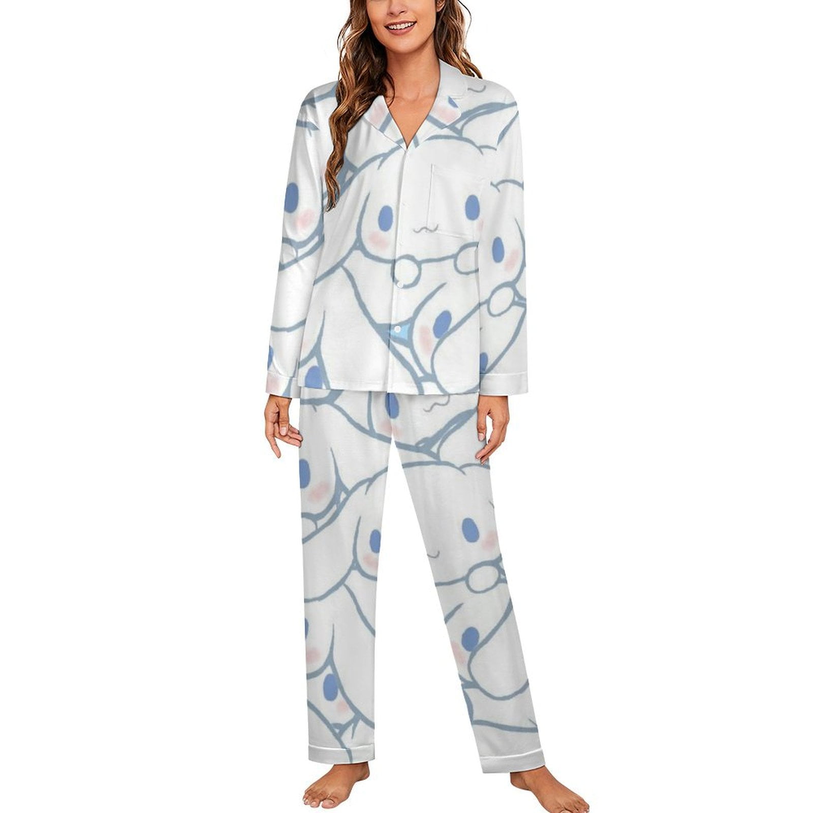 Cinnamoroll Women Pajamas Set Long Sleeve Sleepwear Button Down ...