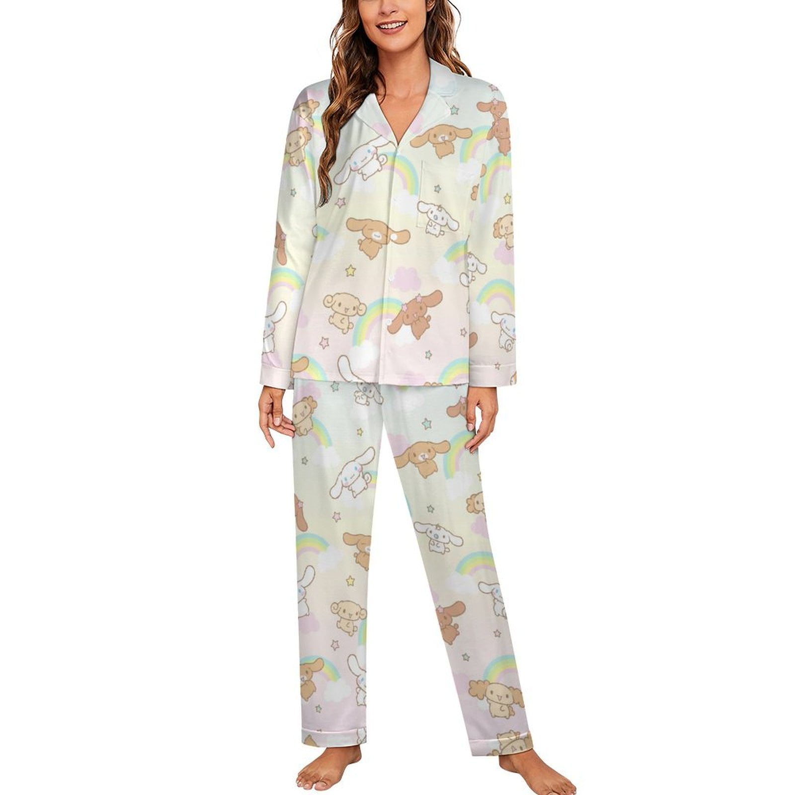 Cinnamoroll Women Pajamas Set Long Sleeve Sleepwear Button Down ...