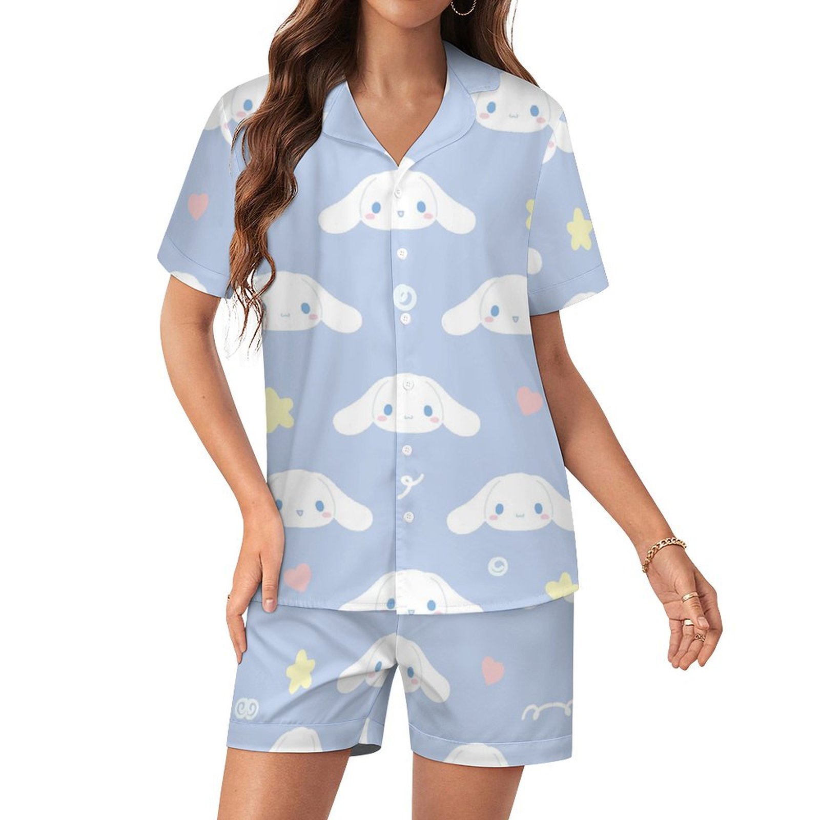 Cinnamoroll Women Pajamas Set Short Sleeve Sleepwear Button Down ...