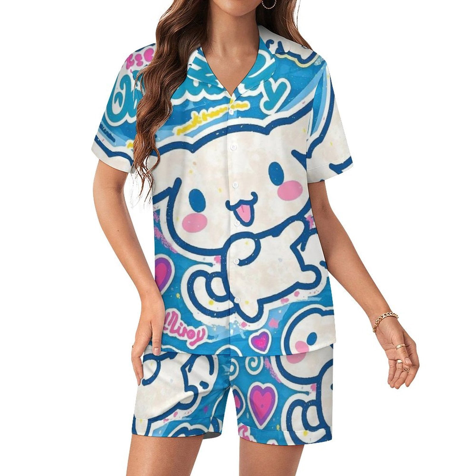 Cinnamoroll Women Pajamas Set Short Sleeve Sleepwear Button Down ...