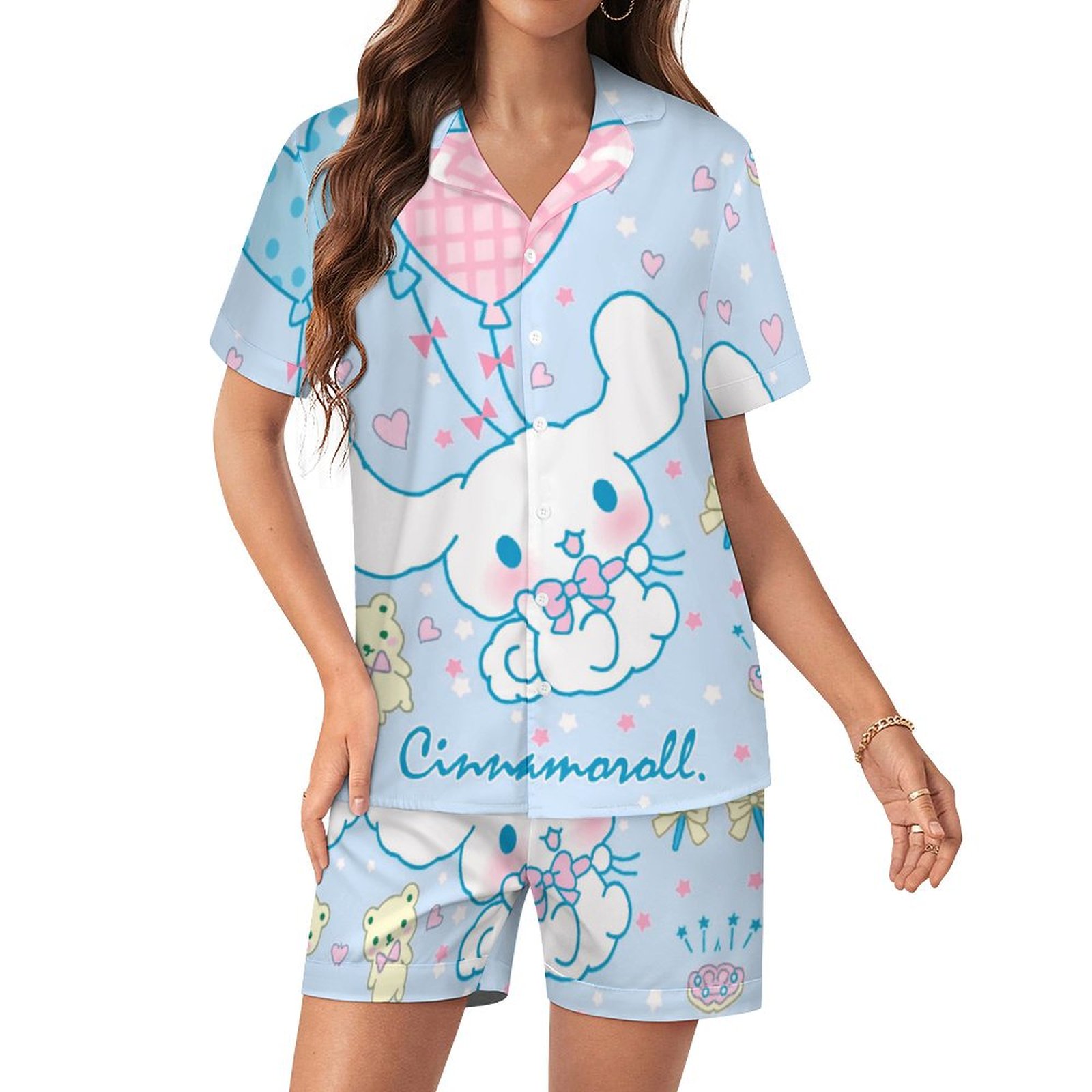 Cinnamoroll Women Pajamas Set Short Sleeve Sleepwear Button Down ...