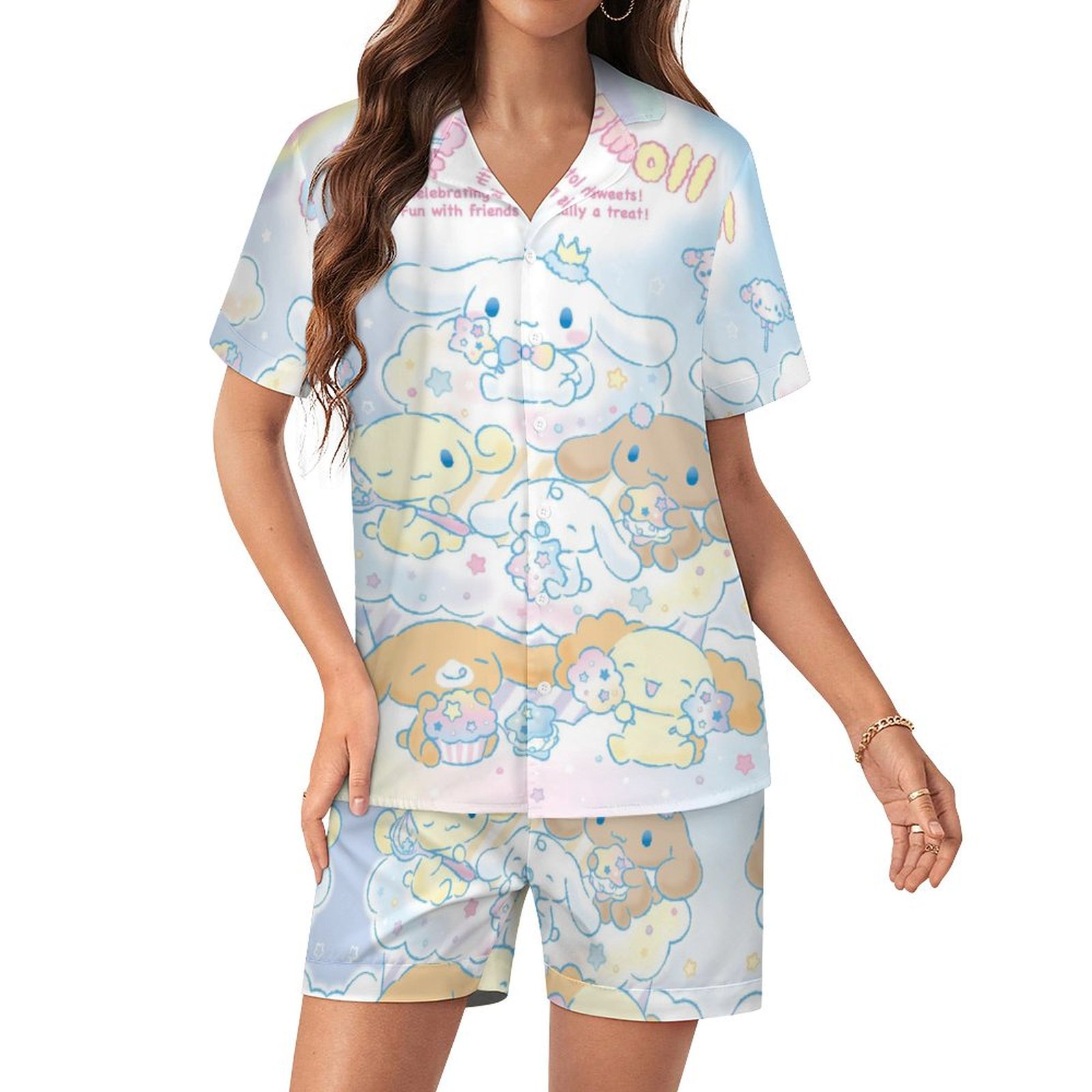 Cinnamoroll Women Pajamas Set Short Sleeve Sleepwear Button Down ...