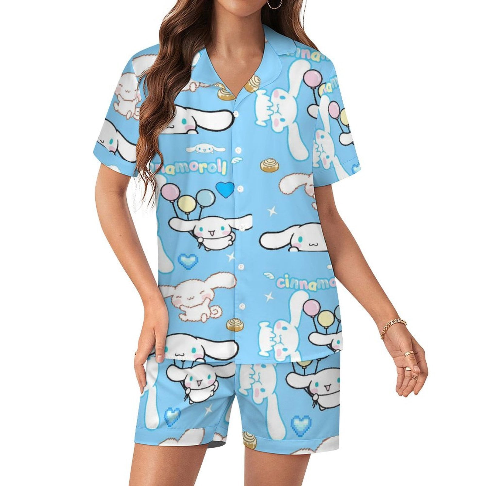 Cinnamoroll Women's Pajama Set 2-Piece Sleepwear Loungewear Button Down ...