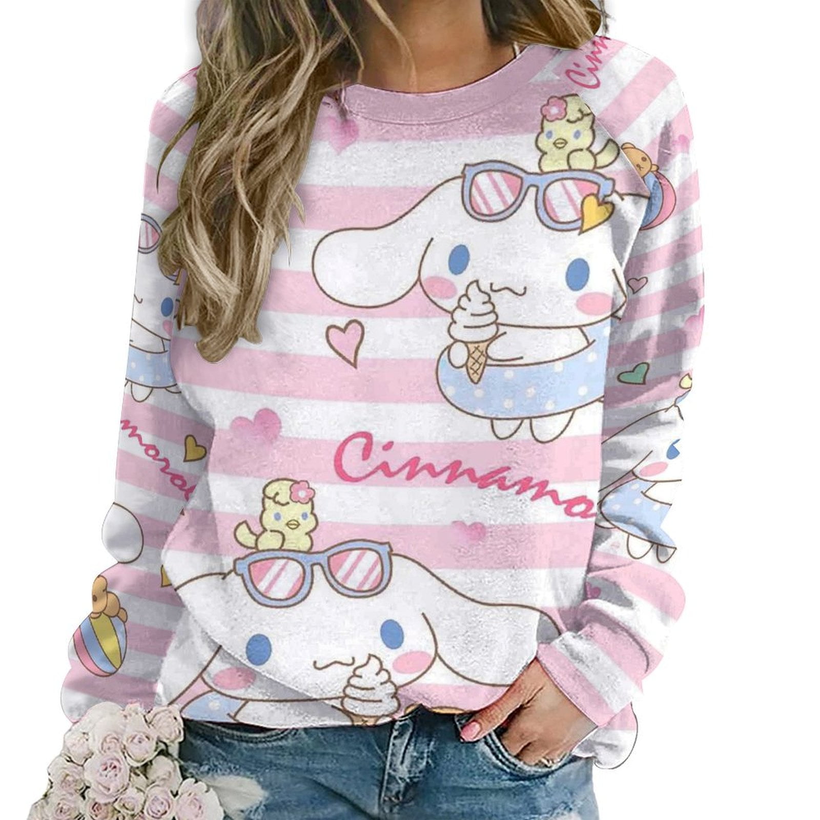 Cinnamoroll Women's tops cartoon round neck sweatshirt 3XL - Walmart.com