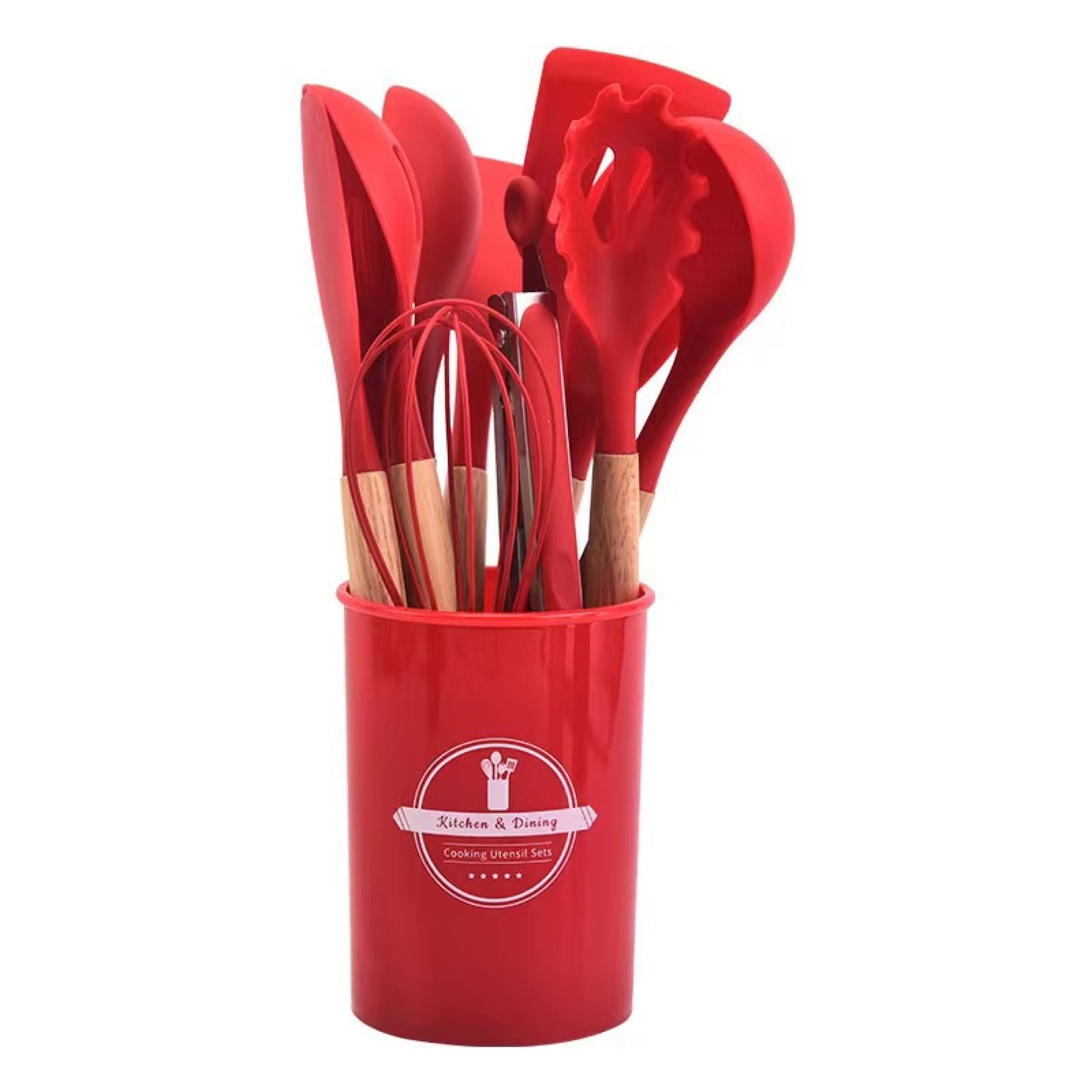 Cinny 12-Piece Non-Stick Silicone Kitchen Utensil Set with Wooden ...