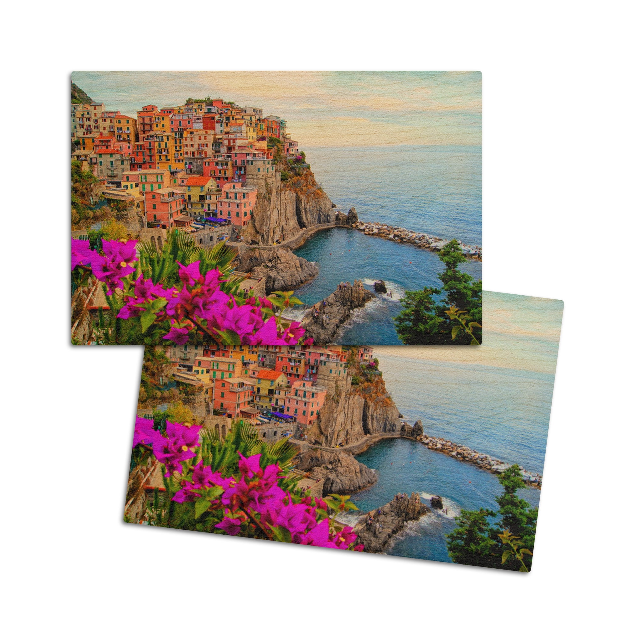 Cinque Terre, Coast of Italy with flowers (4x6 Birch Wood Postcards, 2 ...