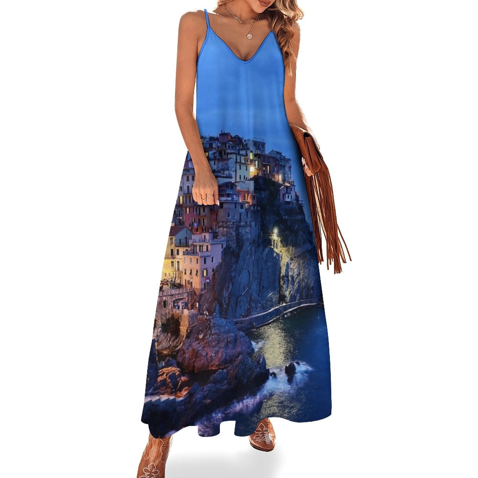 Cinque Terre Italy Sunset Ocean Cliffs Sleeveless Dress Dress women ...
