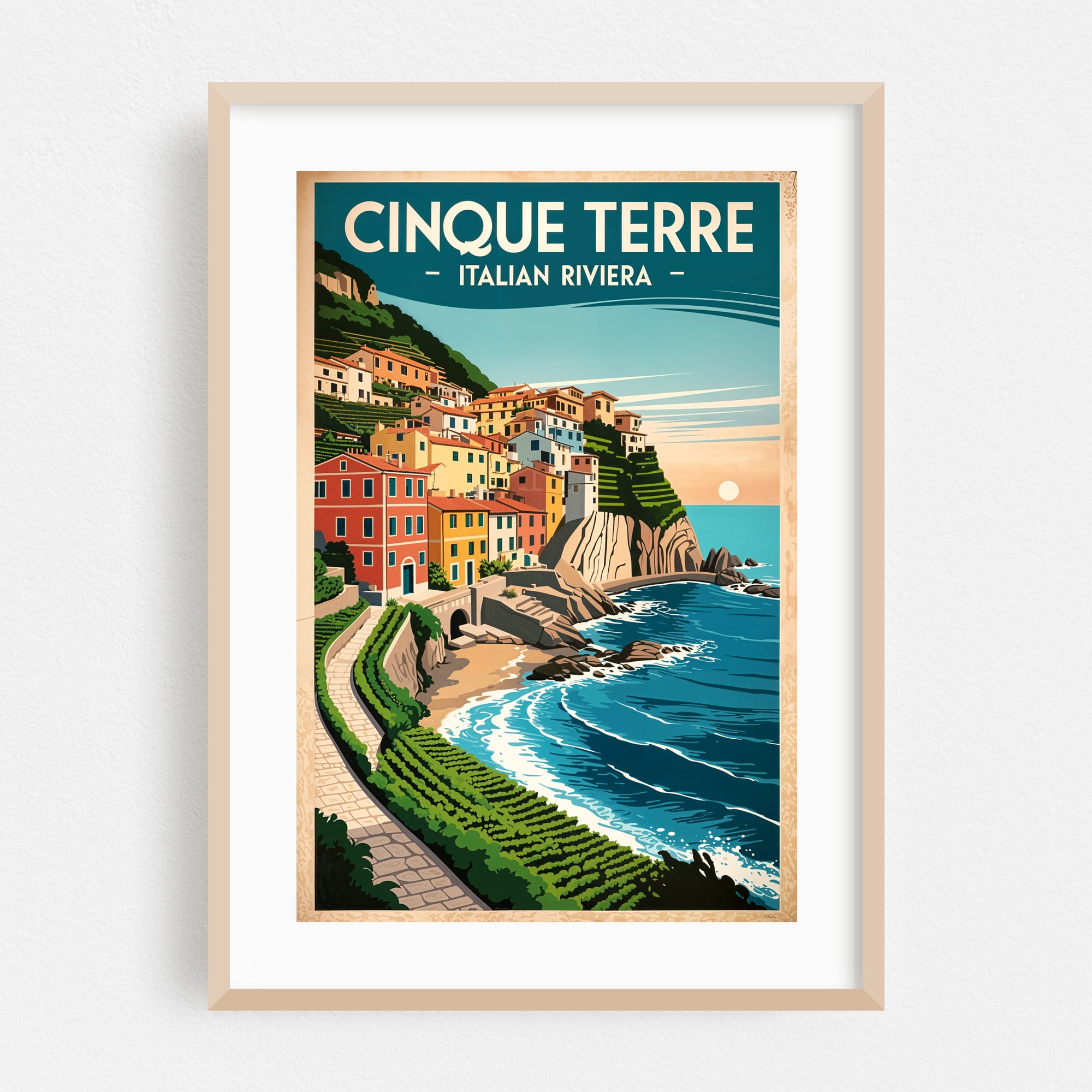Cinque Terre Vintage Poster – Italian Riviera Art Print - Liguria Italy ...