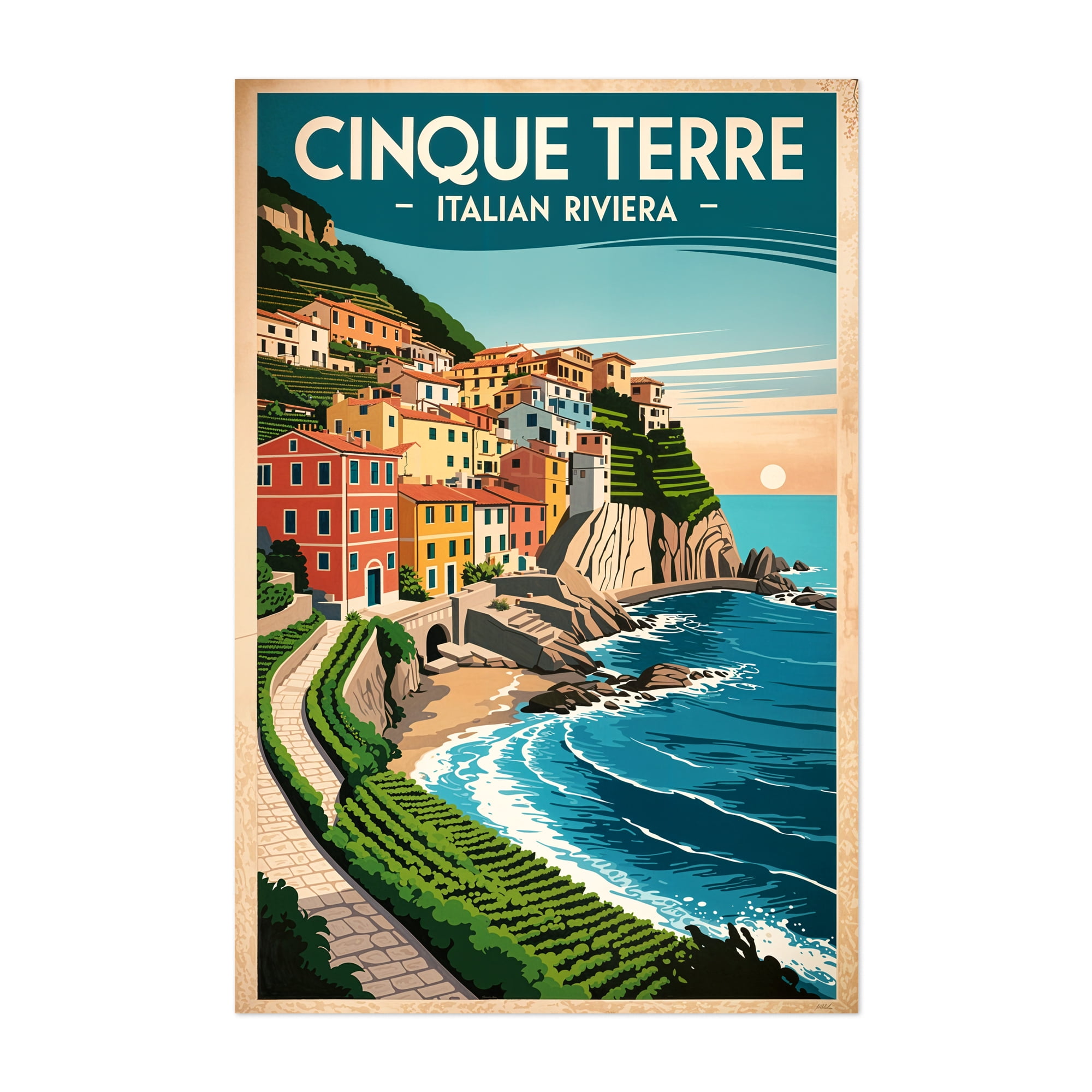 Cinque Terre Vintage Poster – Italian Riviera Art Print - Liguria Italy ...