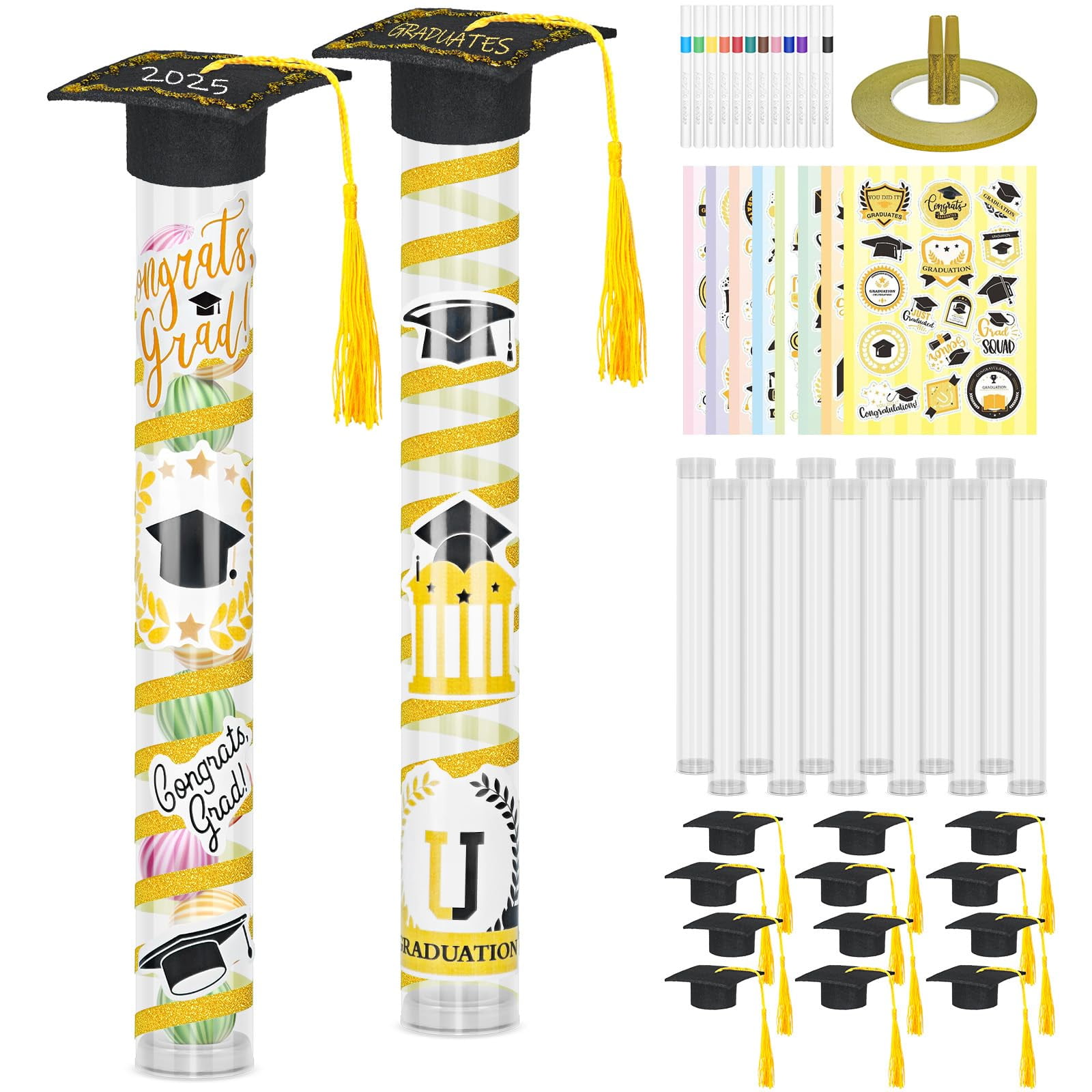 Cinrobiye 12 Set Graduation RRF12 Candy Tubes with Caps Tassels Sticker ...