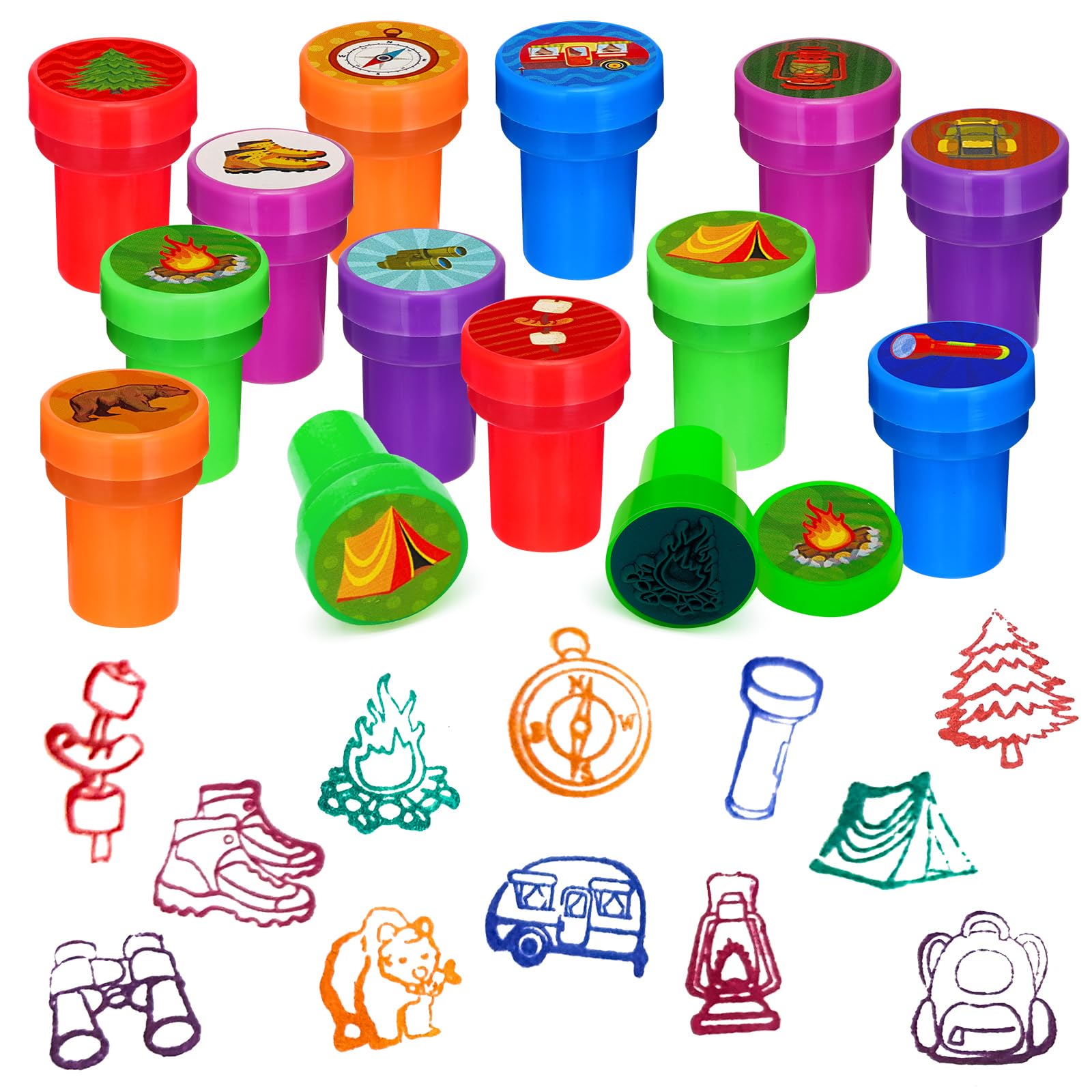 Cinrobiye 24 Pcs Happy Camper Party Stampers for Boys Girls,Camping Adventure Birthday Party ...