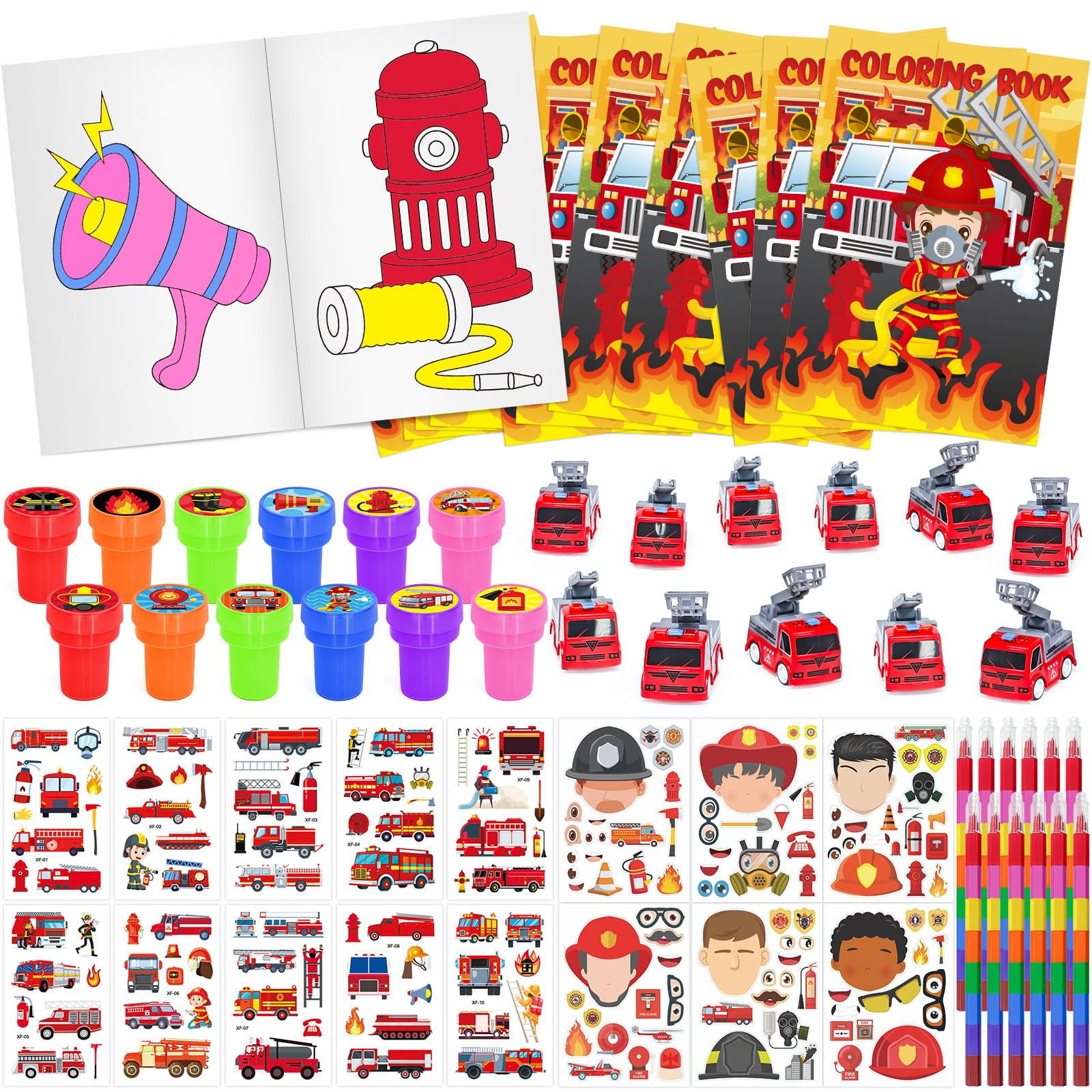 Cinrobiye 72 PCS Firefighter Coloring Books Party Favors Set Fireman ...