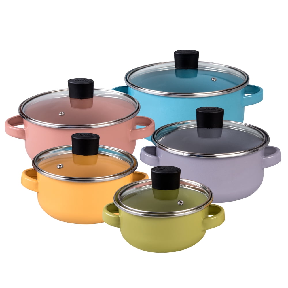 Cinsa 10-Piece Cookware Set, Premium Enamel on Steel Pots with Lids ...