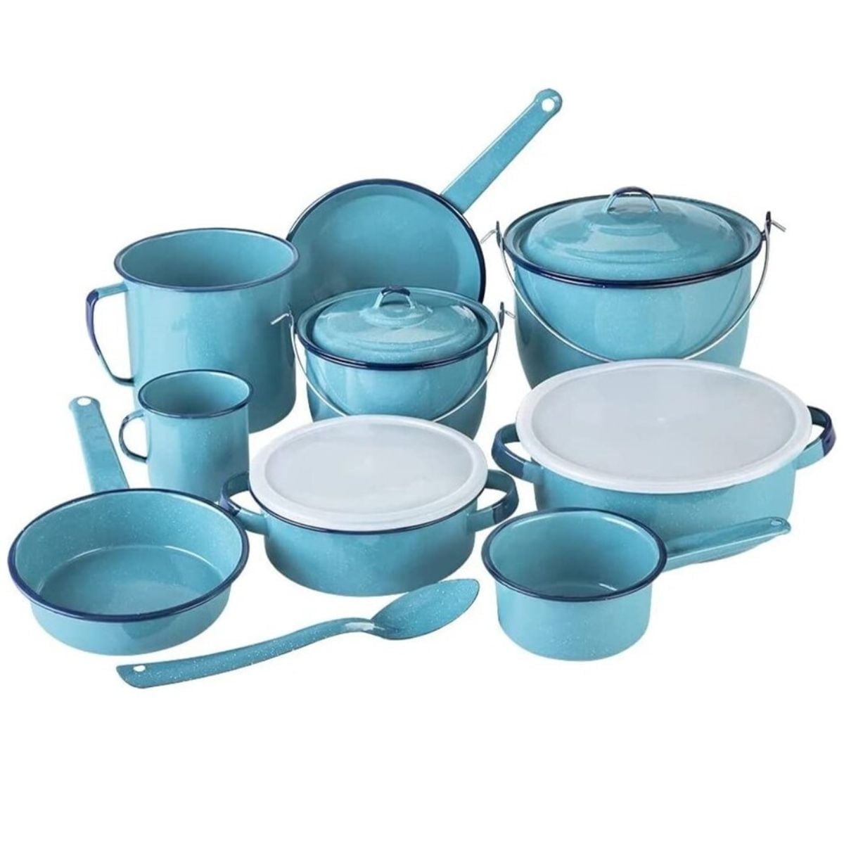Cinsa 14-Piece Enamel on Steel Cookware Set, Turquoise Blue - Walmart.com