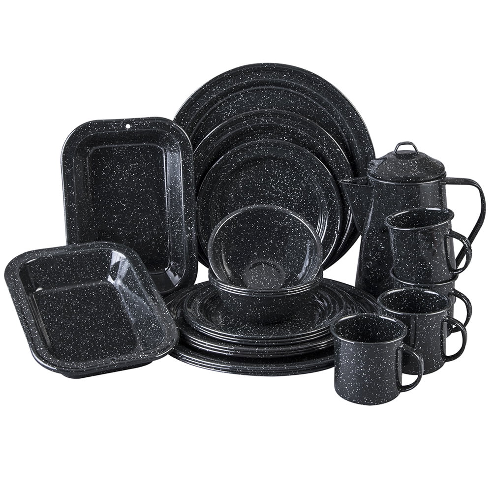 Cinsa 23-Piece Black Enamel Dinnerware: Coffee Pot, Platters, Mugs ...