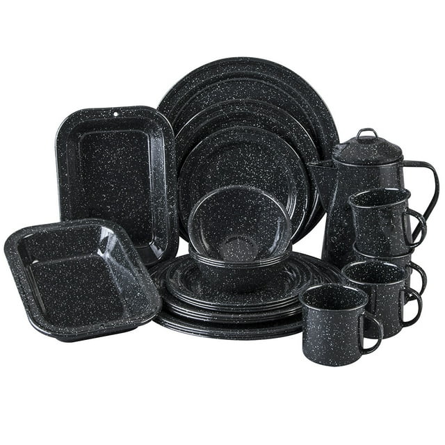 Cinsa 23-Piece Black Enamel Dinnerware: Coffee Pot, Platters, Mugs ...