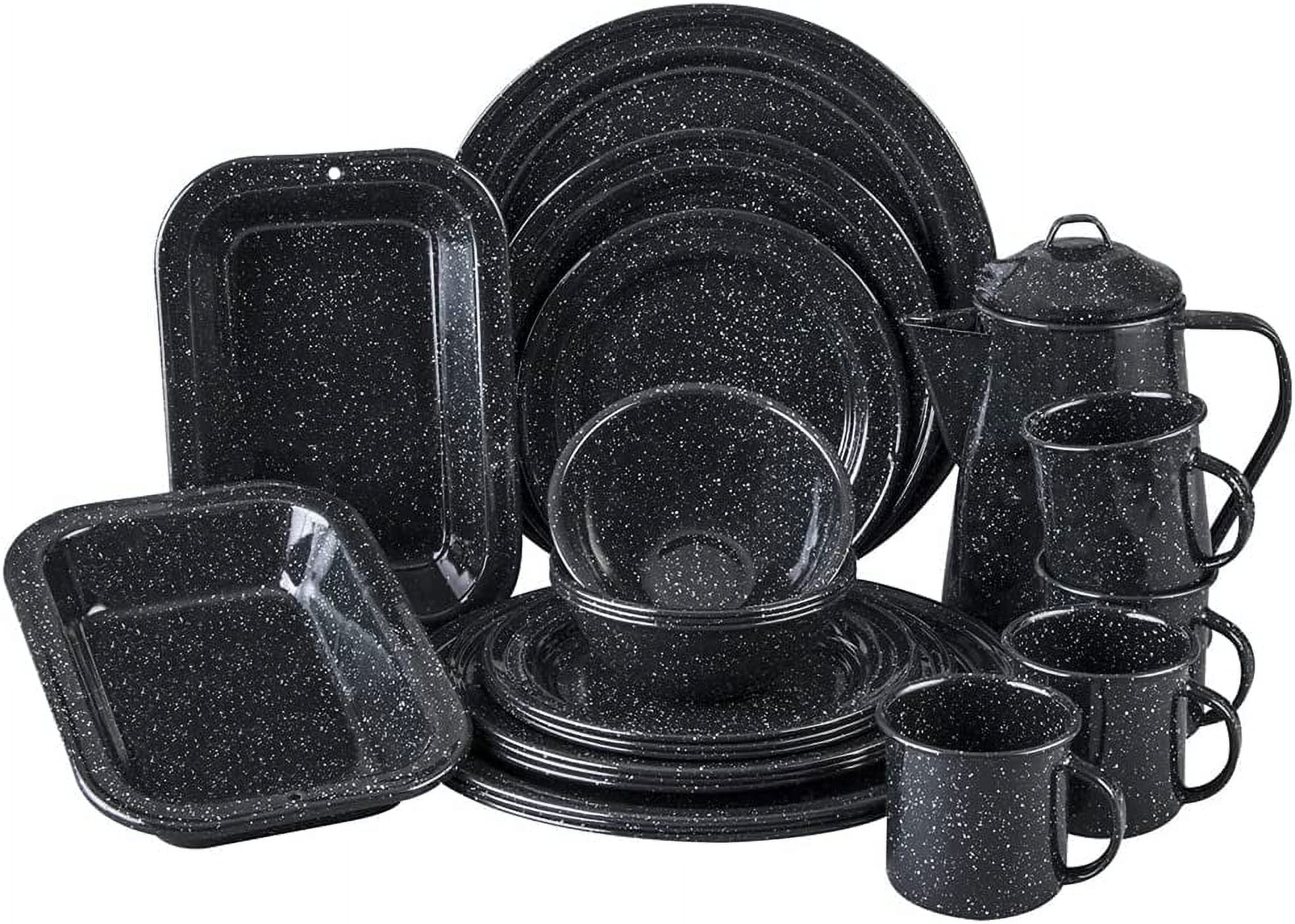 Cinsa 23 Piece. Enameled Dinnerware Camping/Outdoor Set for 4. Includes ...