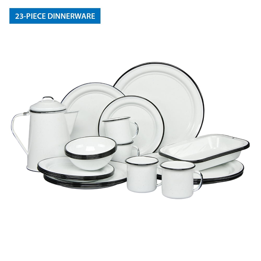 Free Shipping! Cinsa 23 Piece Enamelware Dinnerware Set for 4 ...