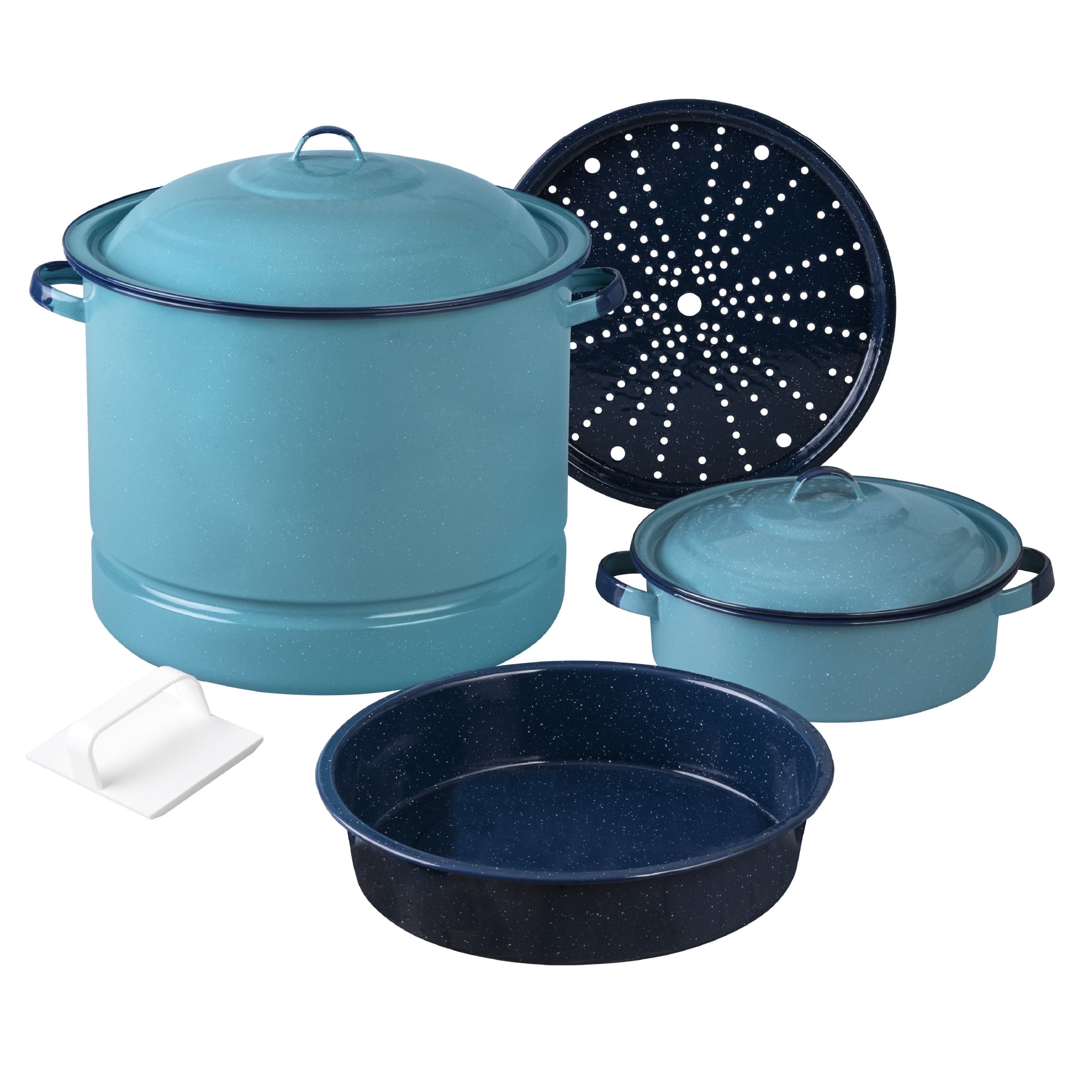 Cinsa 6-Piece Enameled Steel Cookware Set with Steamer, Dutch Oven, and ...