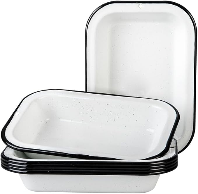 Cinsa 6 Piece Multiuse Plate Set, 1 Quart (Speckled White) - Enamelware ...