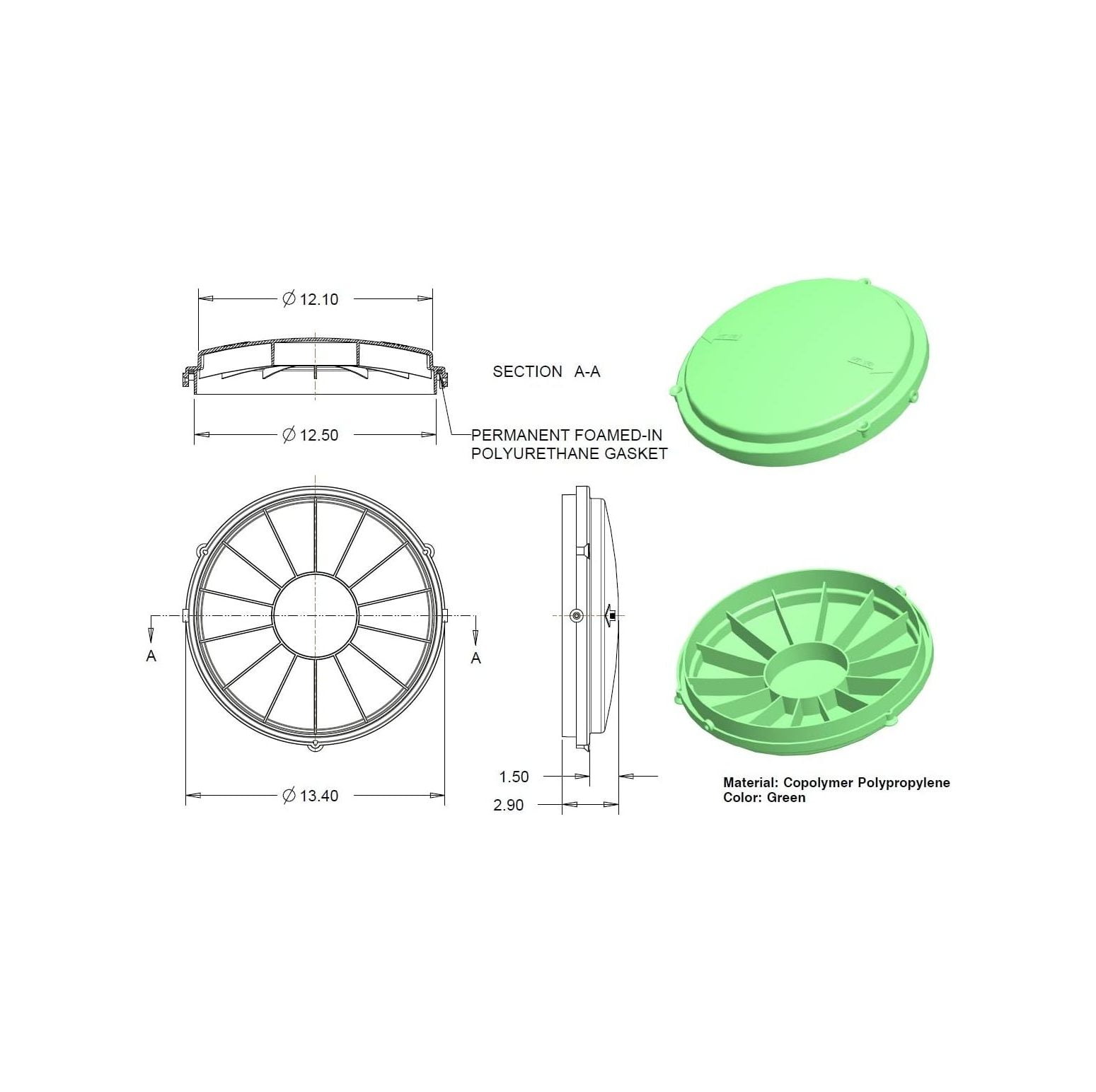 CintBllTer 12" Septic Tank Lid, Green - Walmart.com