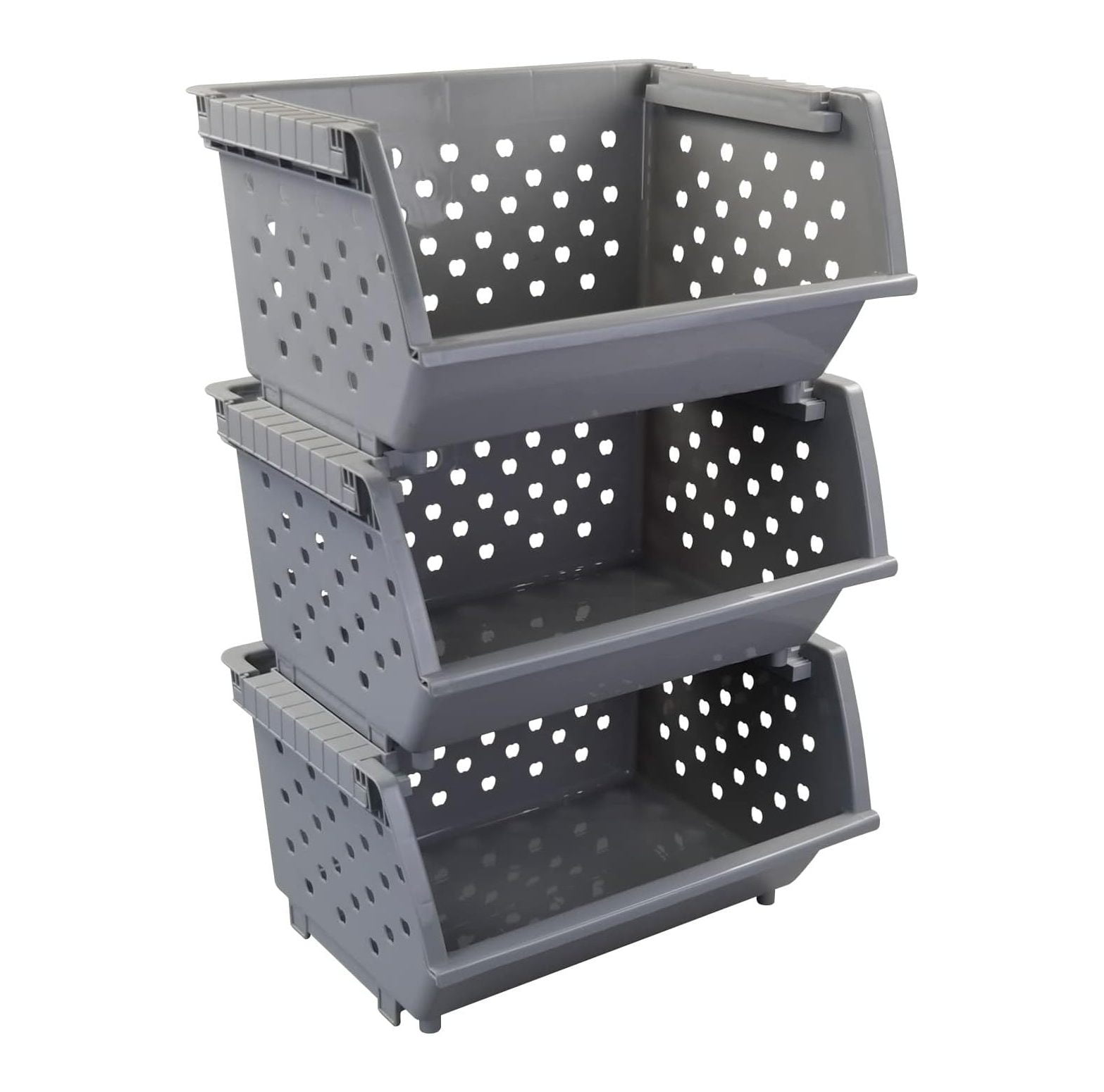 CintBllTer 3-Pack Plastic Stackable Storage Baskets, Stacking Organizer ...