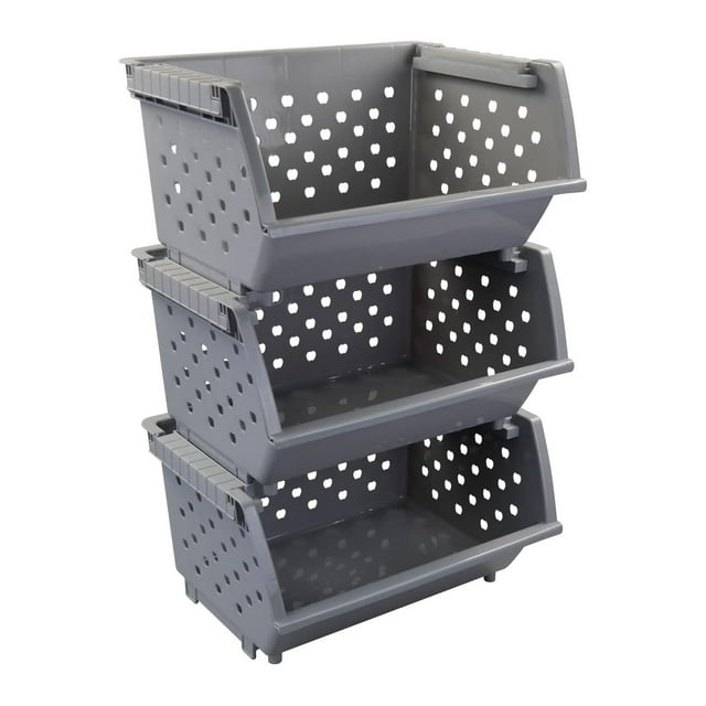 CintBllTer 3-Pack Plastic Stackable Storage Baskets, Stacking Organizer ...