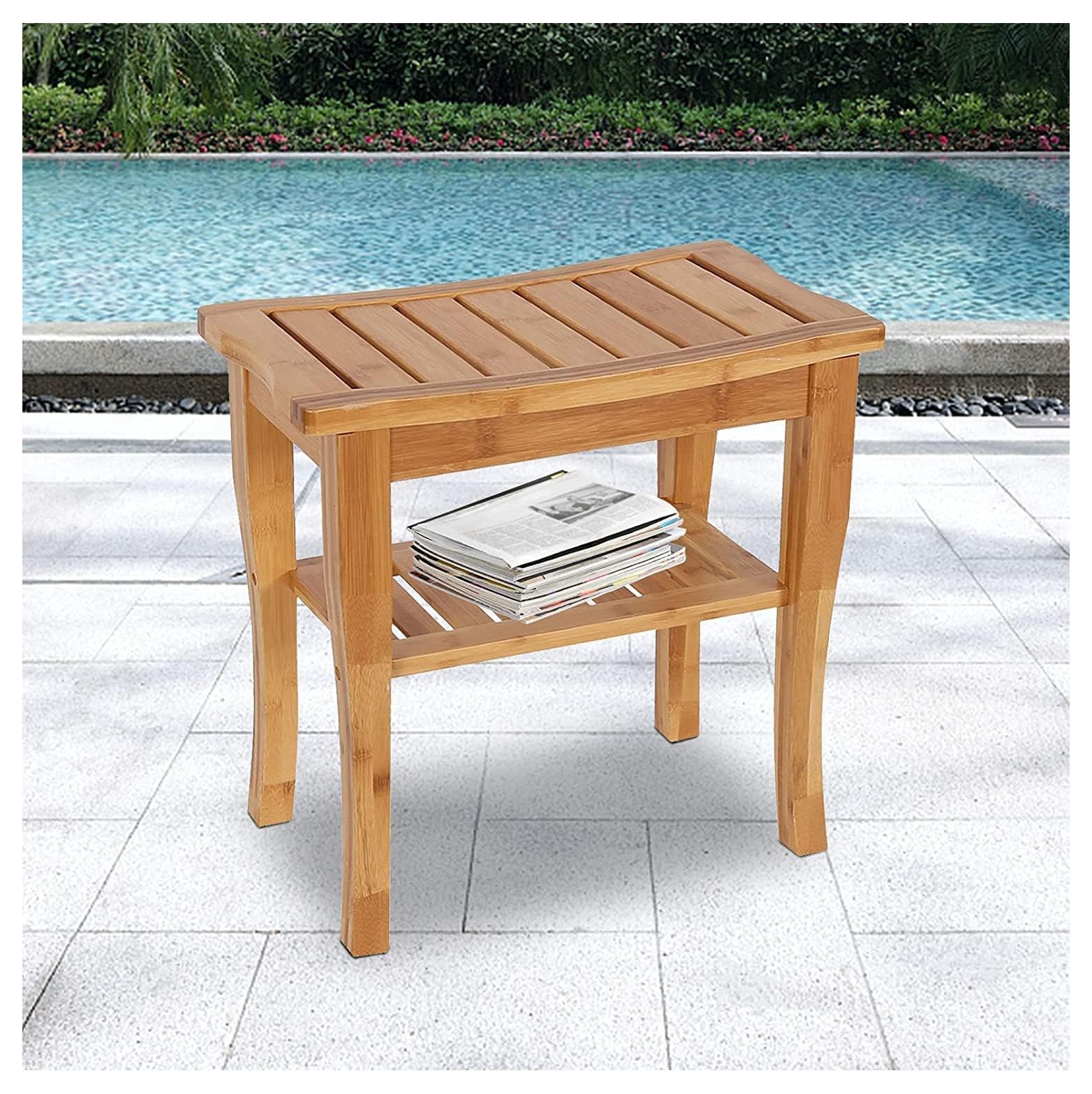 CintBllTer Shower Bench Seat - Bamboo Shower Chair, Shower Bench Stool ...