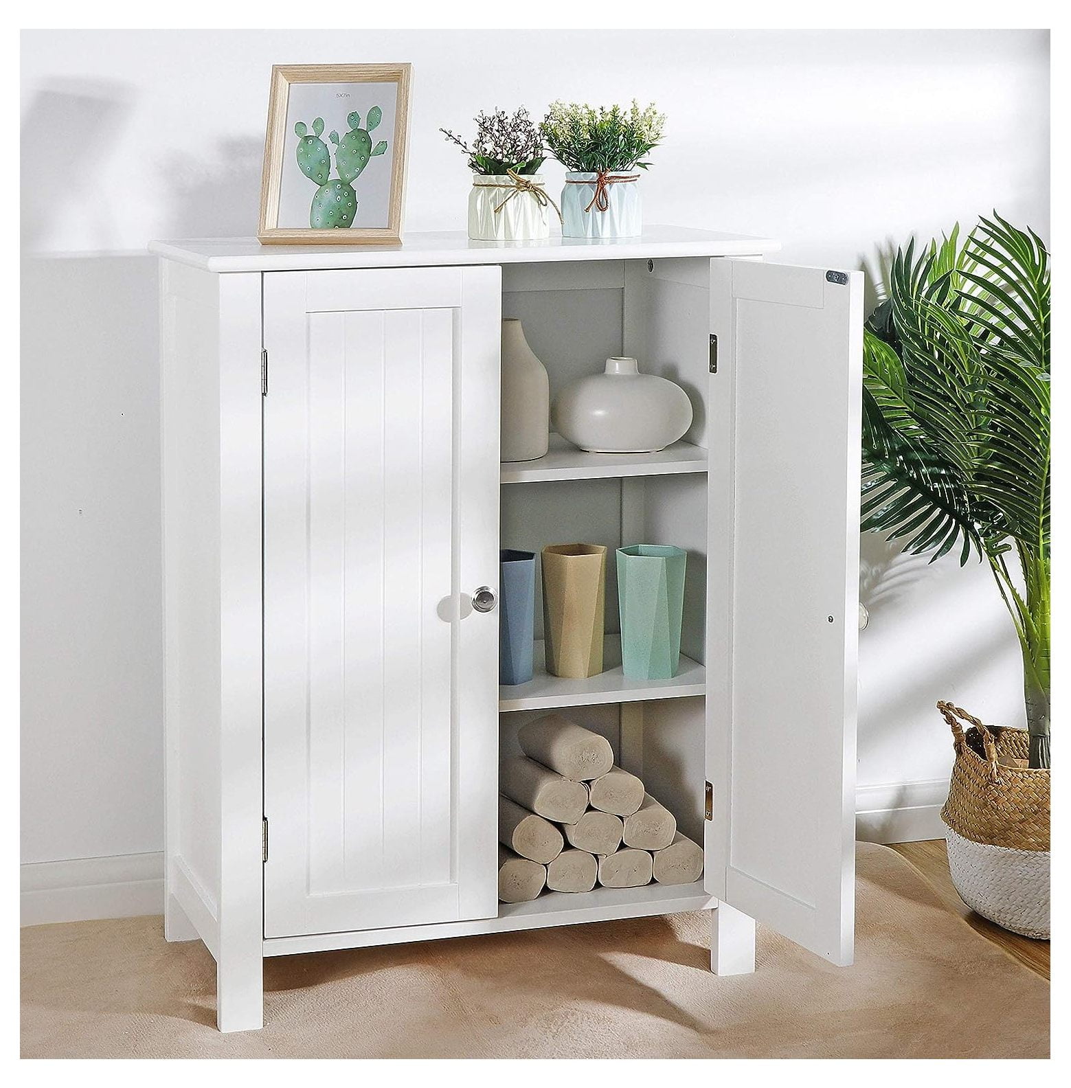 CintBllTer Bathroom Floor Storage Cabinet Free Standing Side Organizer ...