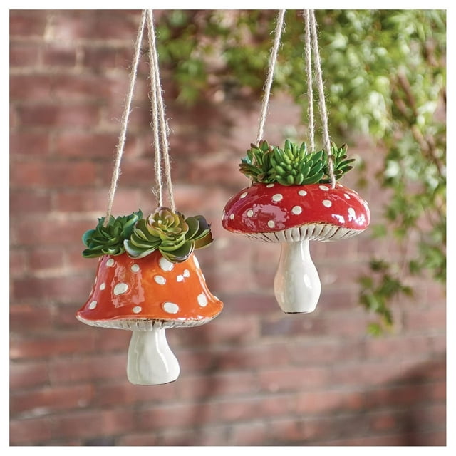 CintBllTer CDV2147 Set of Two Ceramic Toadstool Hanging PLANTERS ...
