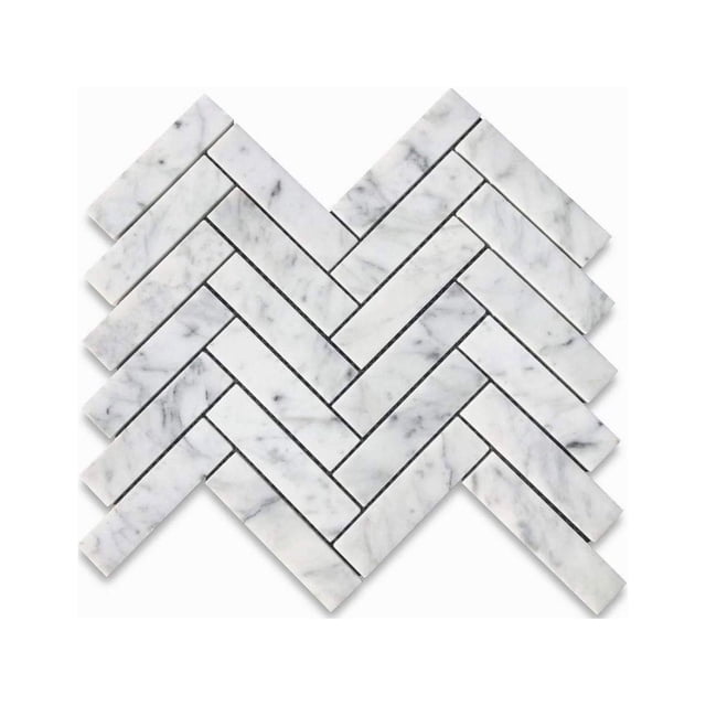 CintBllTer Carrara White Marble 1x4 Herringbone Mosaic Tile Honed ...