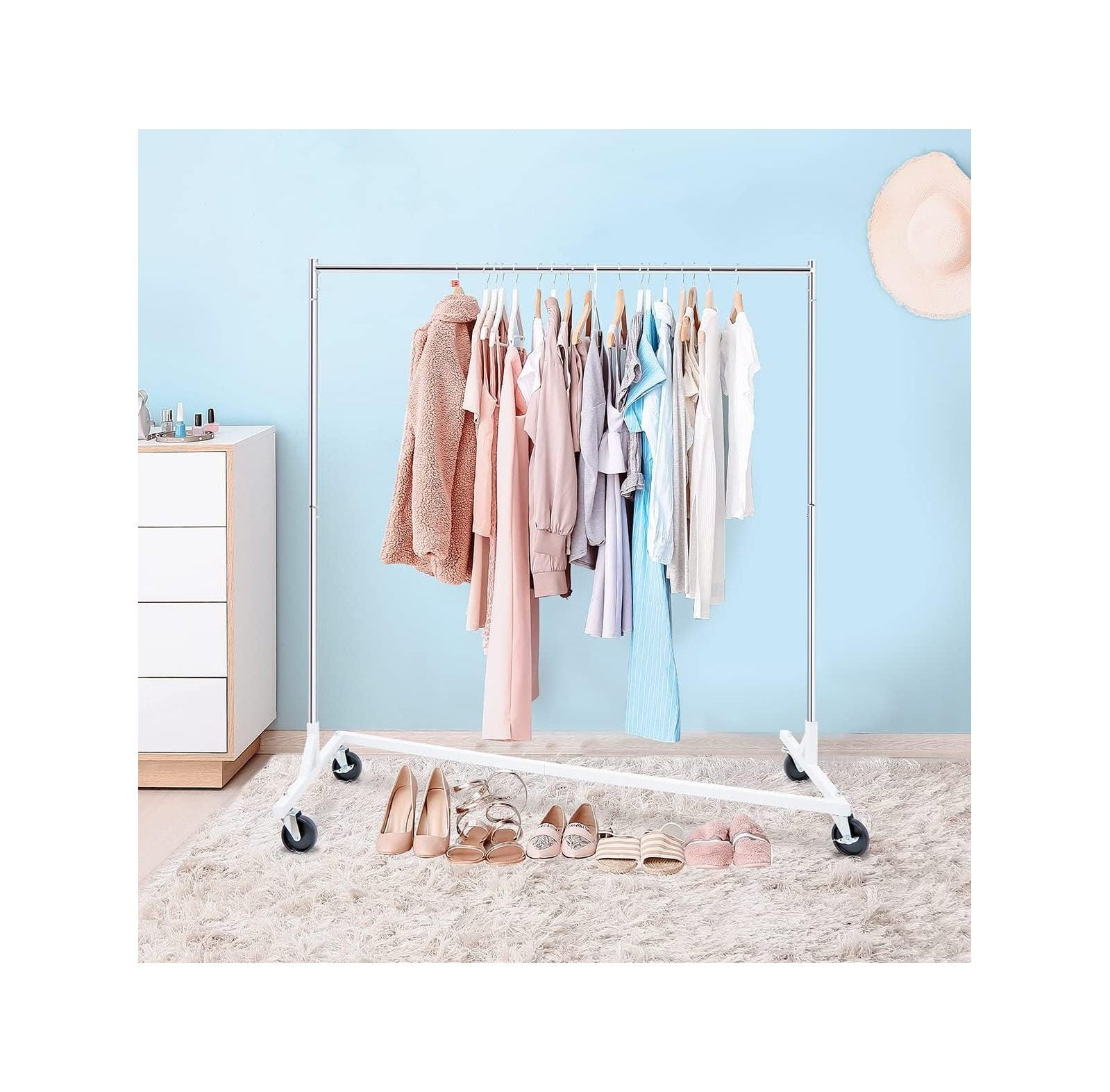 CintBllTer Clothes Rack Z Base Clothing Garment Rack on Wheels Heavy ...