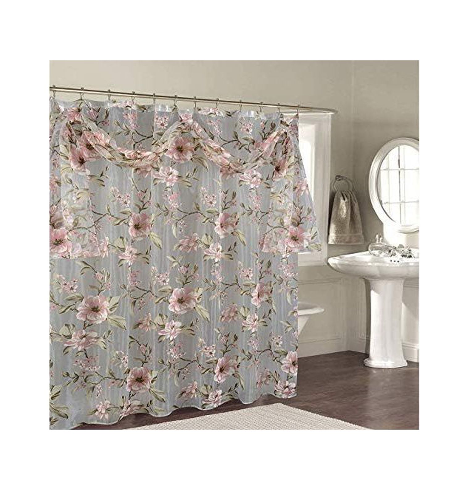 CintBllTer Decorative Sheer Scarf Shower Curtain with Floral Designs 70 ...