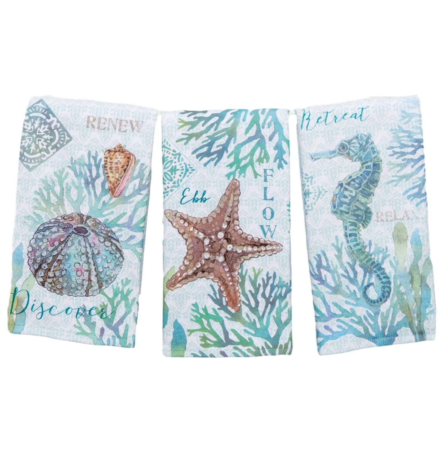 CintBllTer Designs Set of 3 Beachcomber Dual Purpose Kitchen Towels ...