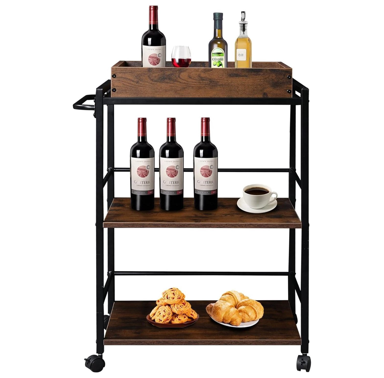 CintBllTer Home Bar Serving Cart, Drink Cart, 3 Tier Microwave and ...