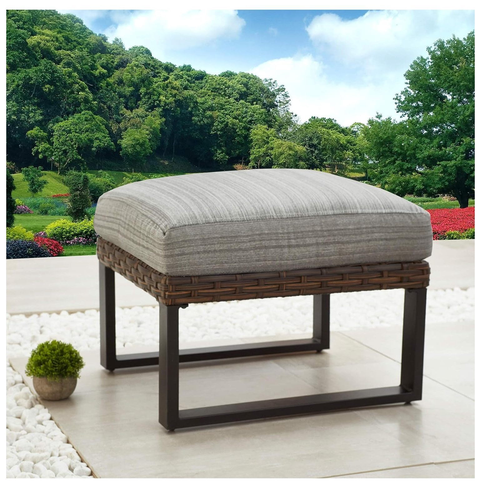 CintBllTer Outdoor Ottoman Footstool Wicker Small Seat Patio Rattan ...