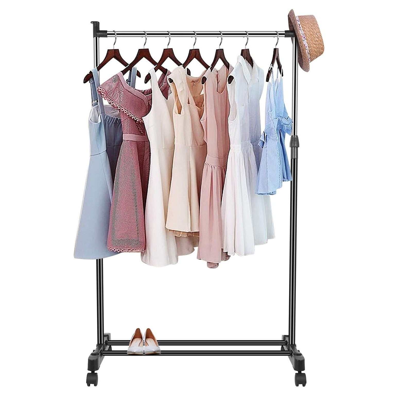 CintBllTer Portable Ajustable Height Clothing Rack, Simple Rolling ...