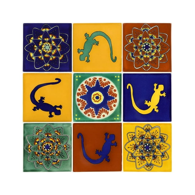 CintBllTer Tile Set - Nine (9) 4¼ x 4¼ in. Ceramic Mexican Tiles ...