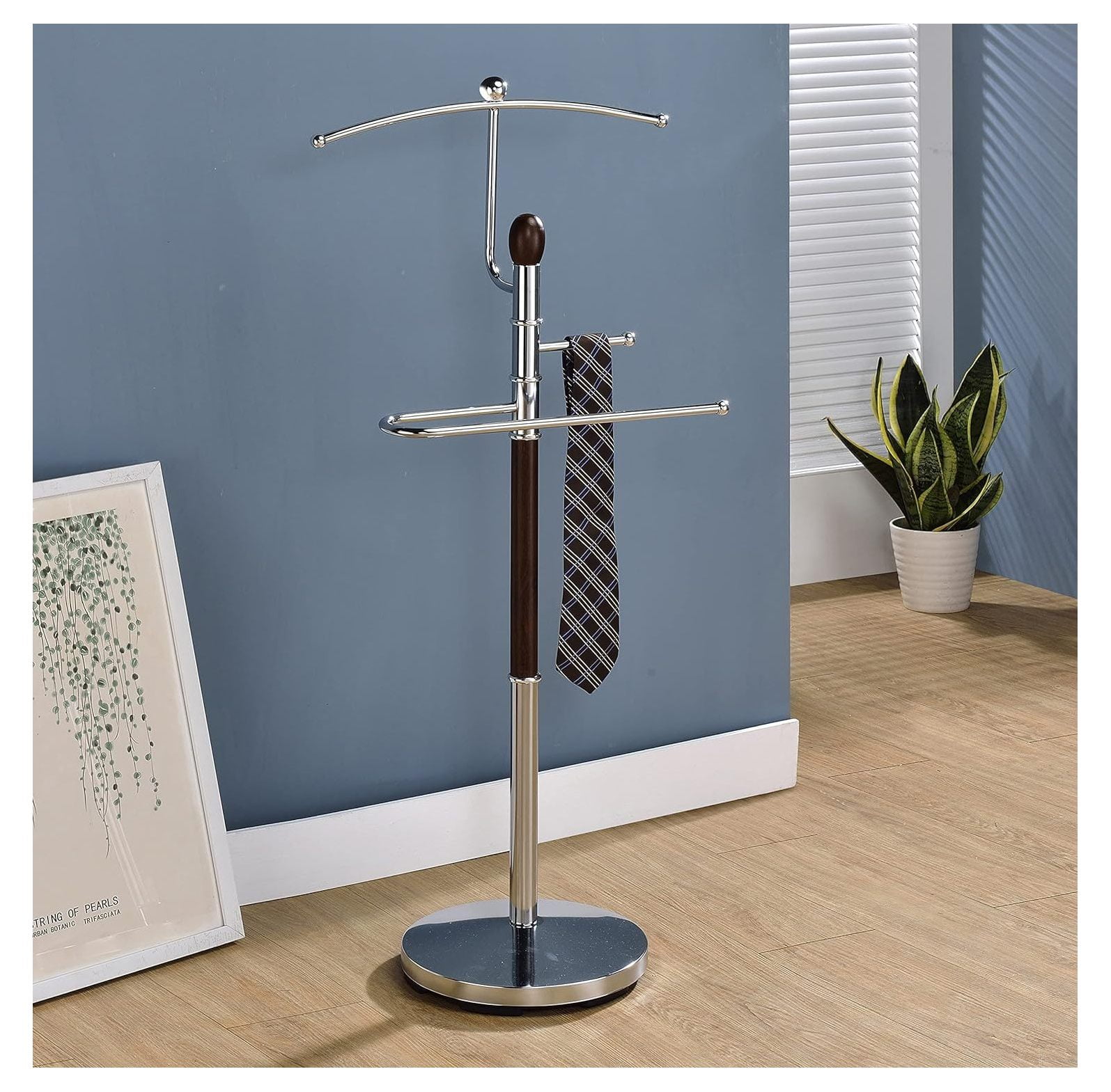 CintBllTer Wood & Metal Suit Valet Rack Stand Organizer, Walnut Finish ...
