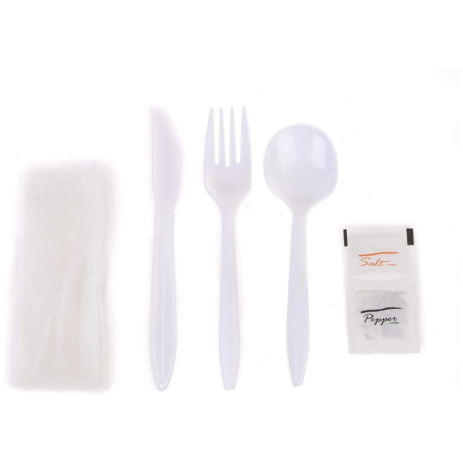 CintBllTer Wrapped Cutlery Kit 6 in 1 - Fork/Spoon/Knife/Napkin/Salt/Pepper - Disposable Cutlery ...