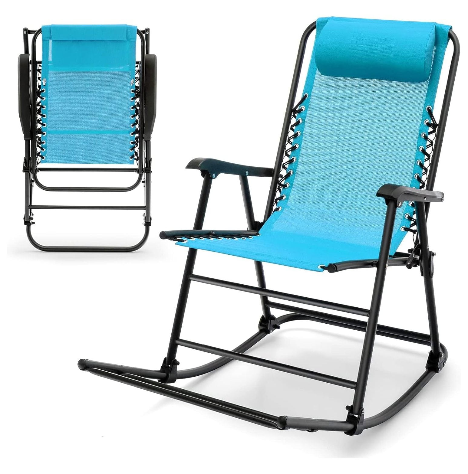 Cintbllter Solid Print Steel and Fabric Outdoor Anti-Rollover Rocking ...